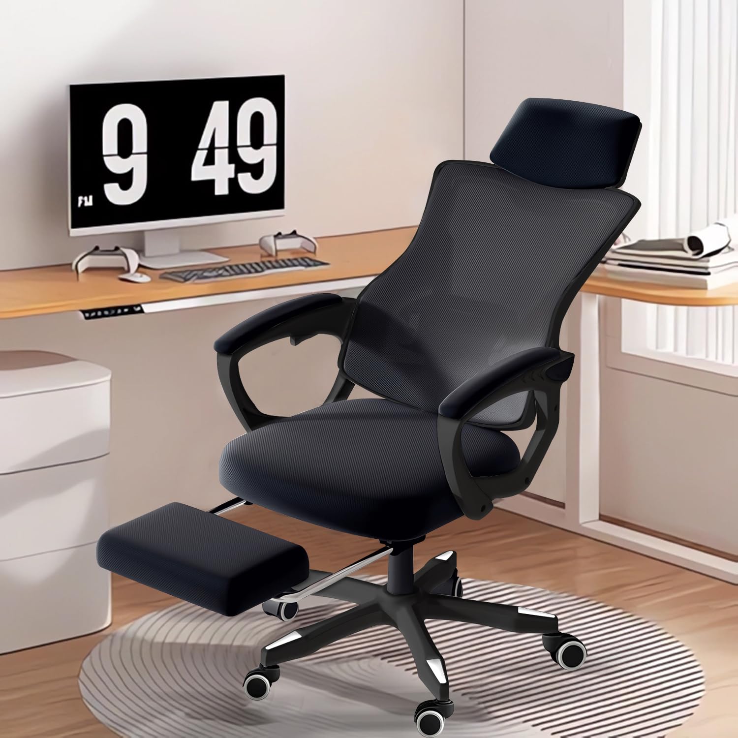 【人間工学に基づいたオフイスチェア】座面と背中、ヘッドレストが独立した設計のオフィスチェア。独自な構造により、「長時間座って作業しても疲れにくい工夫が施されたオフィスチェア」のことを目指して、人の背中のカーブに合う形状や腰への負担を減らす設...