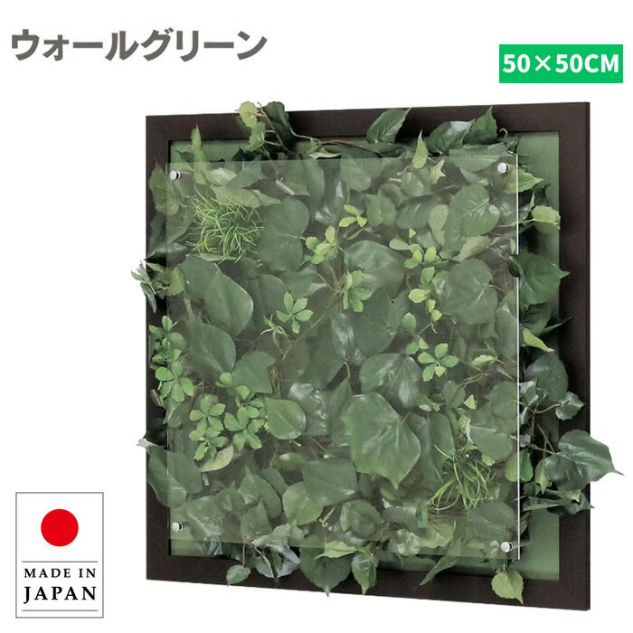 生い茂るグリーンの様子を立体額装で表現したウォールグリーン 【サイズ】 ■W500×D67×H500mm 【材質】 ■フレーム：アルミ押出材木目シート貼り仕上 ■面板：3mm透明アクリル・5.5mmベニヤシート貼り ■装飾：造花 【備考】 ...