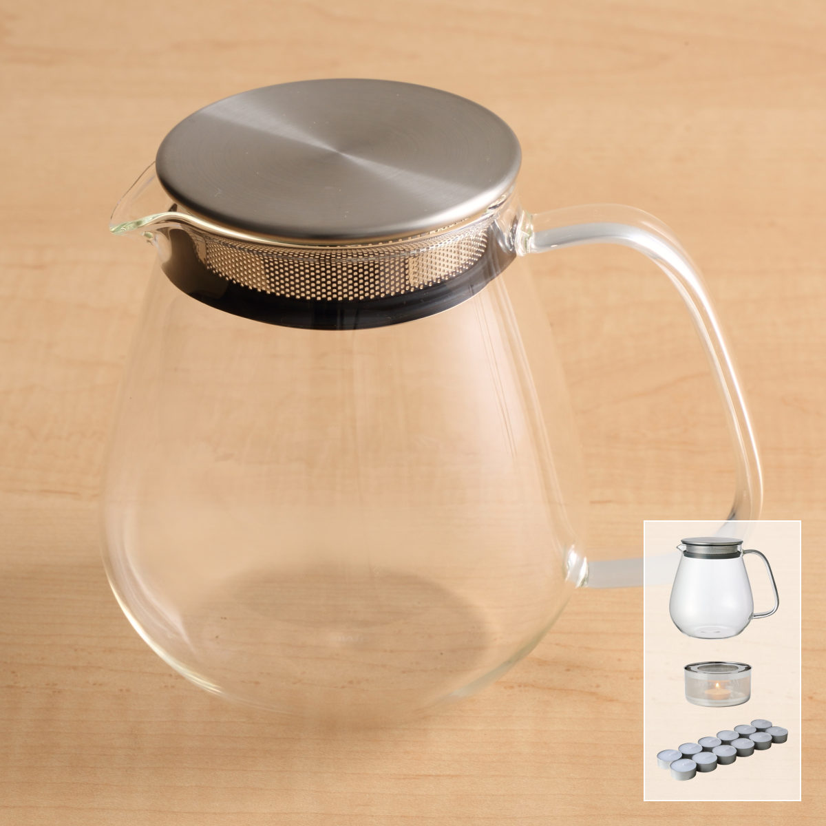 サイズ【ワンタッチティーポット】約 幅15×高さ12.5（cm）直径：約 7.8（cm）【ティーウォーマー】ティーウォーマー約 直径9.7×高さ4.9（cm）キャンドル約 直径3.5×高さ1（cm）【ティーライトキャンドル】約 高さ1.5（...