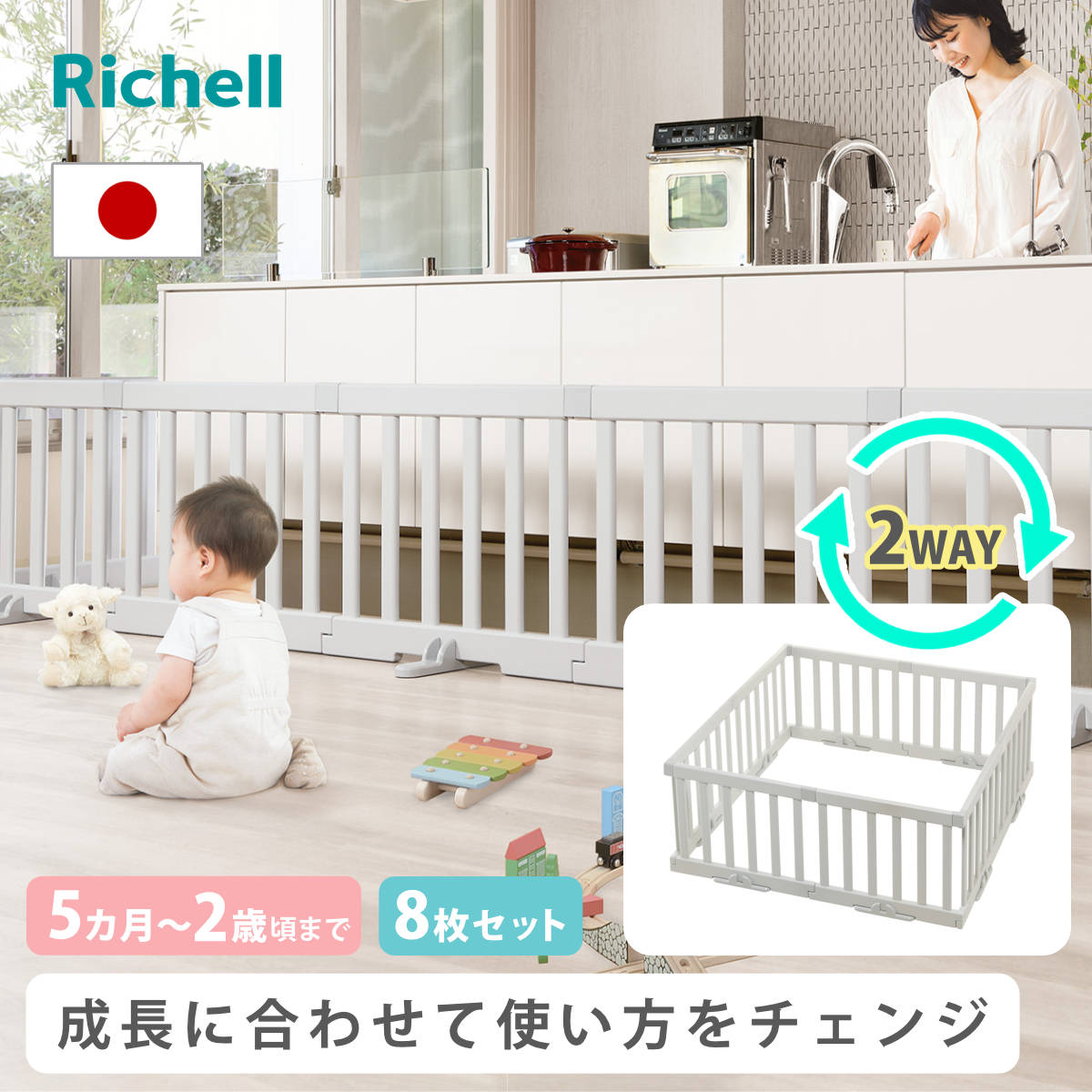 サイズサークル使用時：約 幅150×奥行150×高さ60（cm）サークル使用時内寸：約 幅138×奥138×高さ60（cm）パーテーション使用時：約 幅462×奥行88.5×高さ60（cm）柵と柵の間隔：約 7.5（cm）重量約 11.9k...