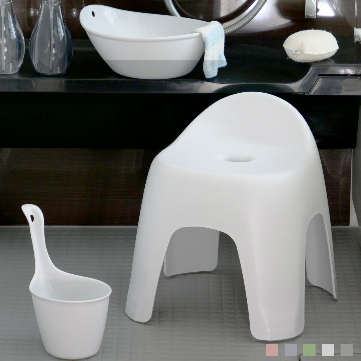 サイズ【風呂椅子】約 幅35×奥行33×高さ40（cm）座面高：約 30（cm）【湯桶】約 幅25.5×奥行29×高さ12.5（cm）【手桶】約 幅14.5×奥行22.5×高さ24（cm）重量【風呂椅子】約 1.1kg【湯桶】約 260g【...