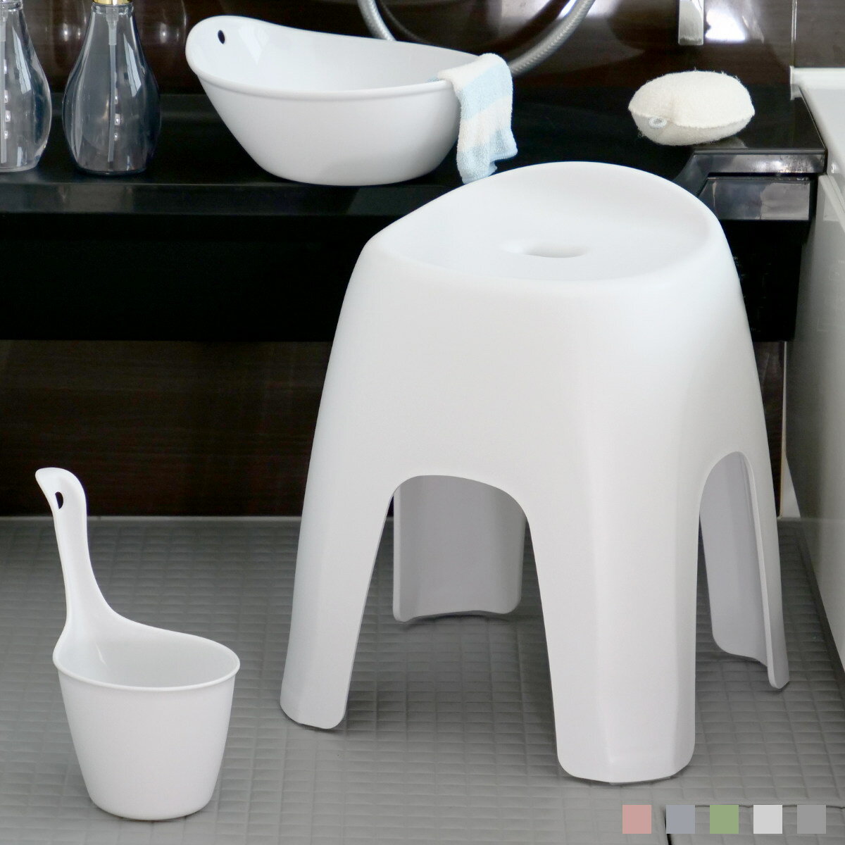 サイズ【風呂椅子】約 幅37.5×奥行34×高さ44（cm）座面高：約 40（cm）【湯桶】約 幅25.5×奥行29×高さ12.5（cm）【手桶】約 幅14.5×奥行22.5×高さ24（cm）重量【風呂椅子】約 1.7kg【湯桶】約 260...