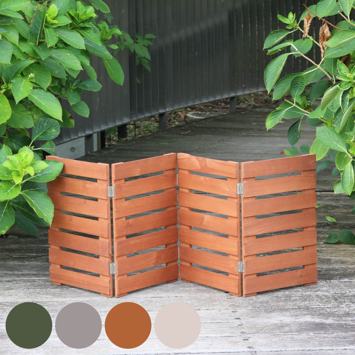 サイズ約 幅121.5×奥行1.6×高さ44（cm）重量約 2.8kg内容量1枚材質天然木仕上げ：ステイン塗装種類ダークグリーン、グレー、ライトブラウン、ホワイト組立状態完成品区分返品・キャンセル区分（不可）フェンス 折り畳めるウッドミニフ...