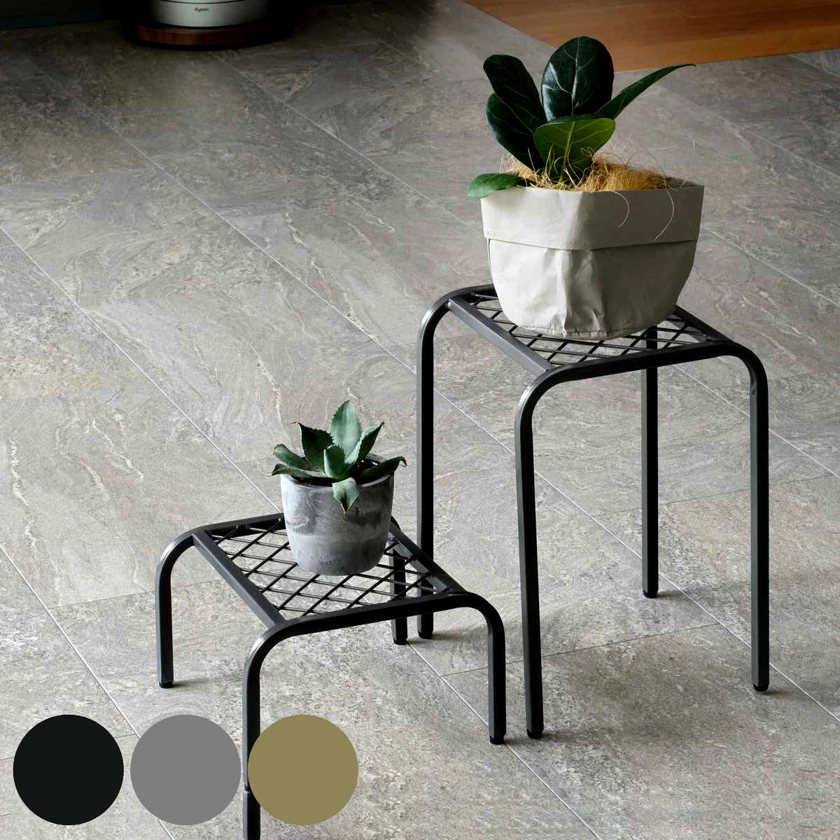 サイズ【ハイタイプ】約幅25×奥行25×高さ35.5cm【ロータイプ】約幅25×奥行25×高さ15.5cm重量【ハイタイプ】0.7kg【ロータイプ】0.5kg内容量セット内容：ハイタイプ、ロータイプ 各1個材質スチール（粉体塗装）種類ブラッ...