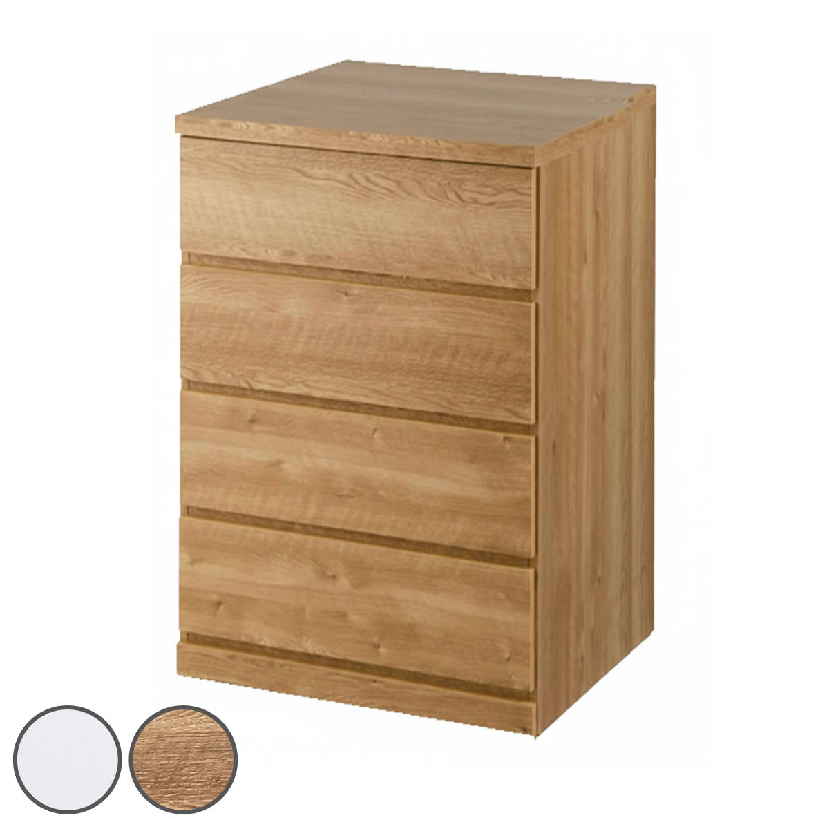 サイズ約 幅59.5×奥行40×高さ85.9（cm）内容量1台材質本体：プリント紙化粧繊維板フラッシュ加工前板：MDF（中質繊維板）シート貼り種類ホワイト、ナチュラル生産国日本製引き出し段数4段引き出し全段スライドレール仕様キャスター付き組...