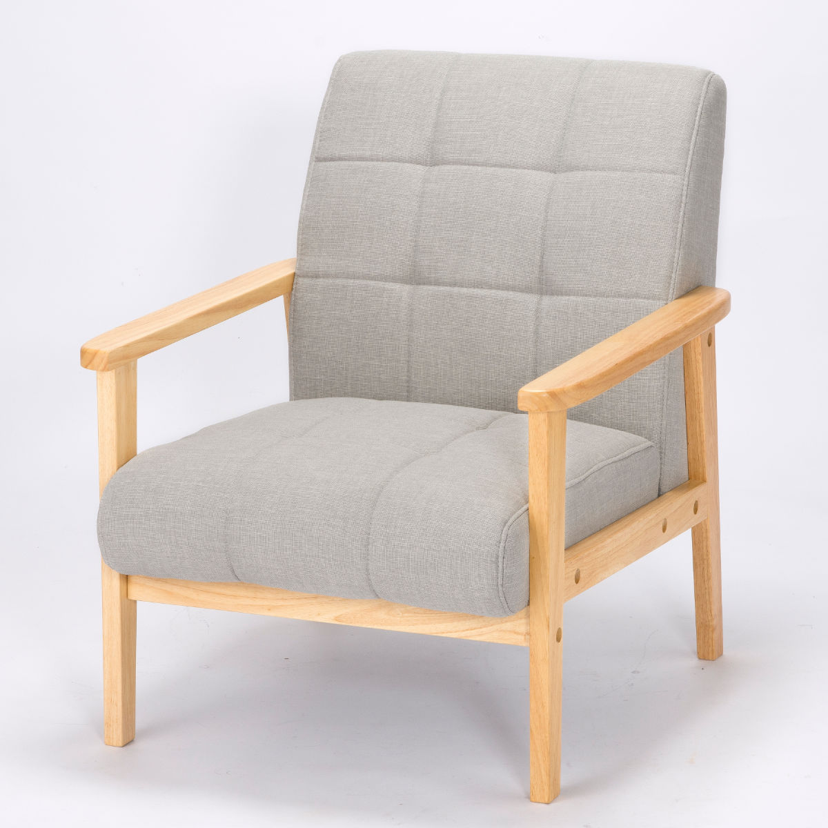 サイズ約 幅65×奥行78×高さ77（cm）座面高：約 38（cm）重量約 9.5kg内容量1台材質芯材：合板、天然木肘：天然木（ラッカー塗装）Sバネ：ウェービングテープクッション材：ウレタンフォーム張り地：ポリエステルカラーグレー生産国中...