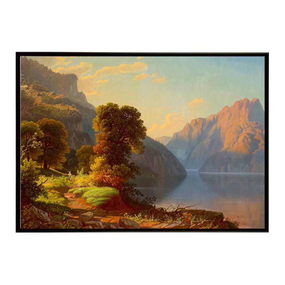 【作品名】A View of a Lake in the Mountains 【このポスターについて】山中の湖の風景を描いた作品です。湖と周囲の山々が、静寂な自然の美しさを際立たせています。詳細は不明ですが、魅力的な風景が描かれています。【...