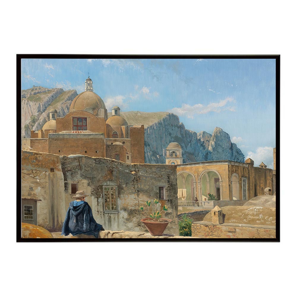 【作品名】A Young Boy Seated On A Wall Overlooking Capri 【このポスターについて】カプリ島を見下ろす壁に座る少年を描いた作品です。美しい景観を背景に少年の姿が描かれています。詳細は不明ですが、魅...