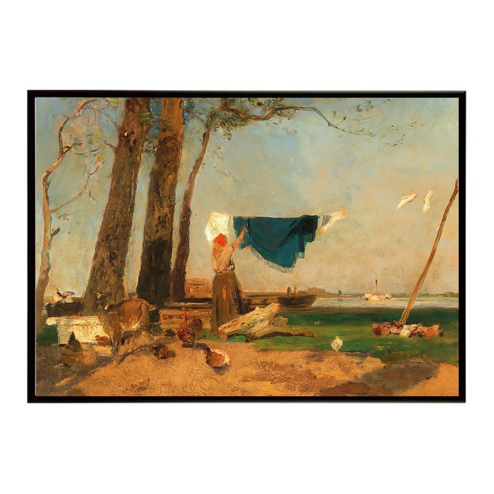 【作品名】A washerwoman on the Danube bank near the Praterspitz 【このポスターについて】プラタースピッツ近くのドナウ川岸で洗濯をする女性を描いた作品です。日常生活の一コマが描かれています...