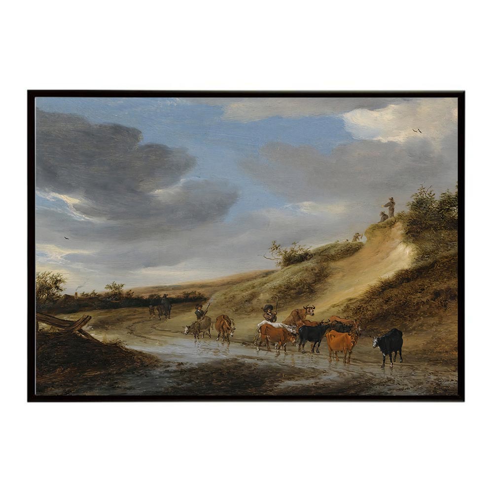 【作品名】An Extensive Landscape With Cattle And Their Herdsmen Following A Partly Flooded Country Road 【このポスターについて】部分的に水没した田...