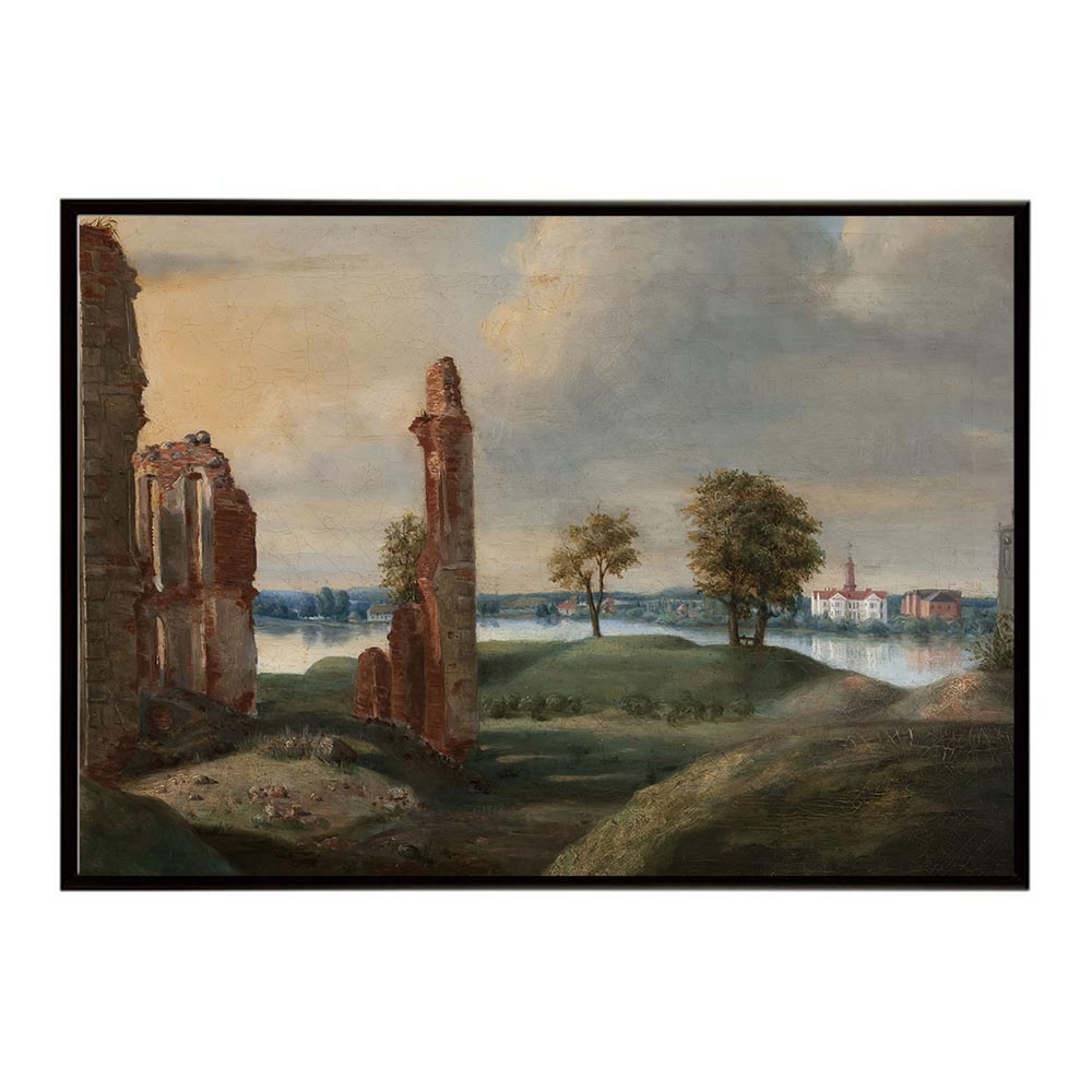 【作品名】Bir?ai in Lithuania with the ruins of the Radziwi?? castle 【このポスターについて】リトアニアのビルジャイにあるラジヴィウ城の廃墟を描いた作品です。歴史の名残と自然の美しさ...