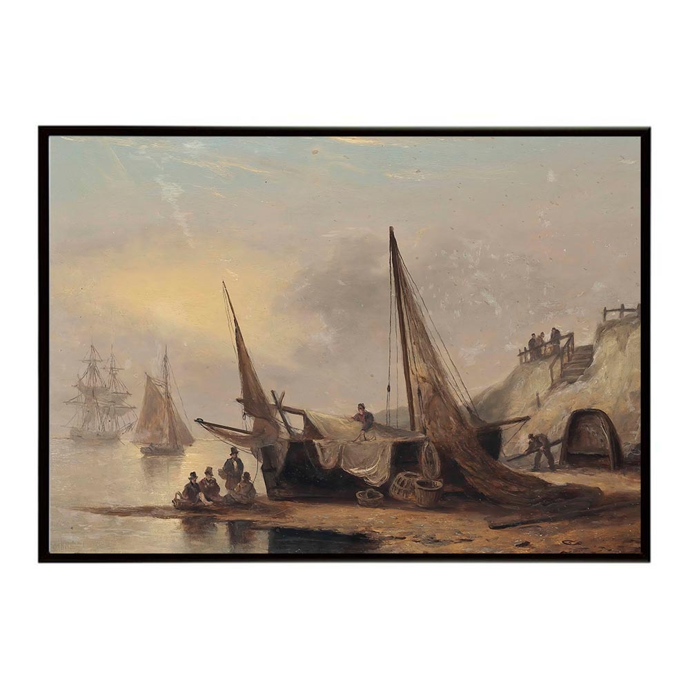 【作品名】Fishermen Sitting By Their Boat Low-Tide Devon【このポスターについて】デボンの干潮時にボートのそばで座る漁師たちを描いた作品です。自然のリズムと漁師の生活が感じられます。【EFPIのポ...