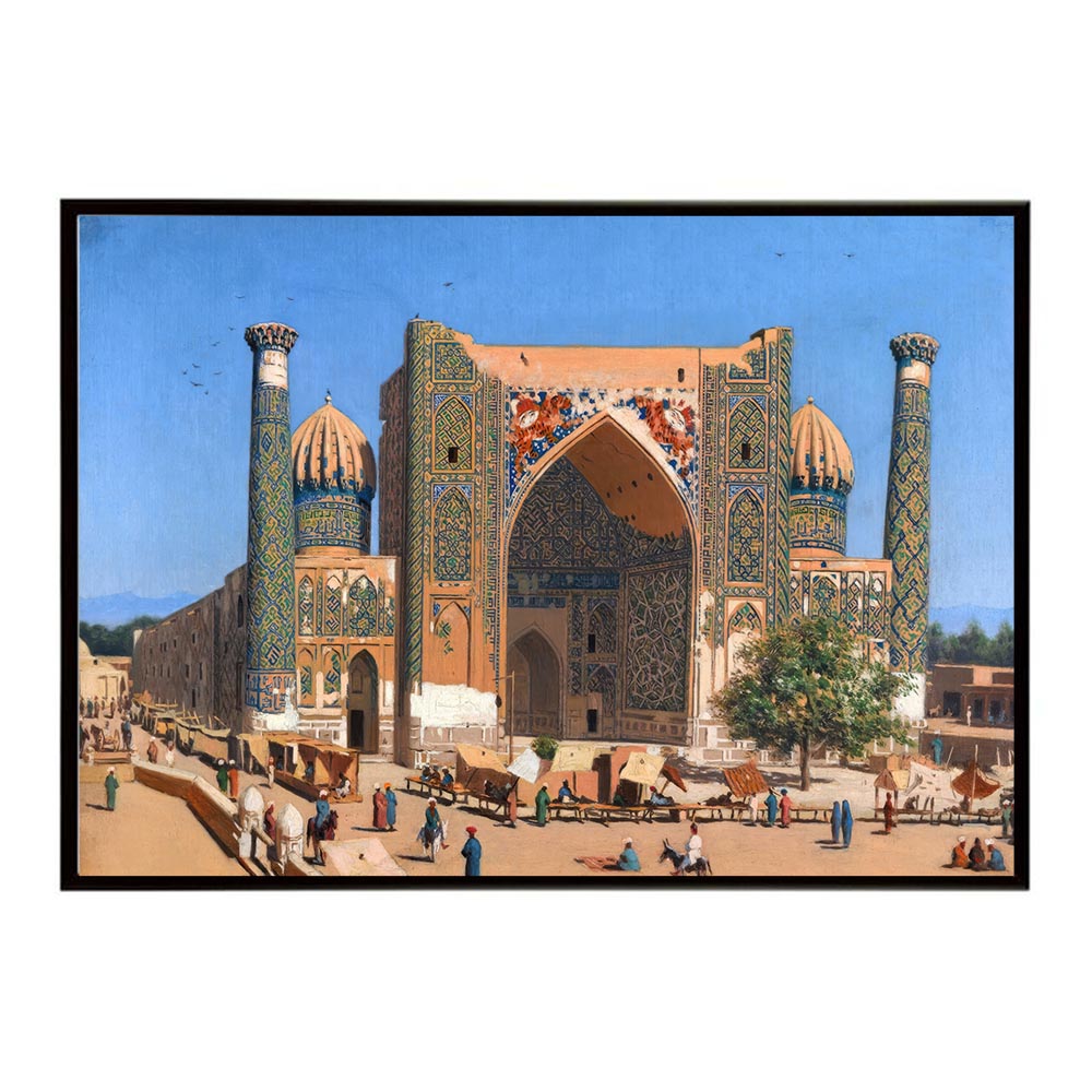 【作品名】Medrasah Shir-Dhor at Registan place in Samarkand【このポスターについて】サマルカンドのレジスタン広場にあるシルドール・メドラサを描いた作品です。歴史的な建築とその美しさが広がります...