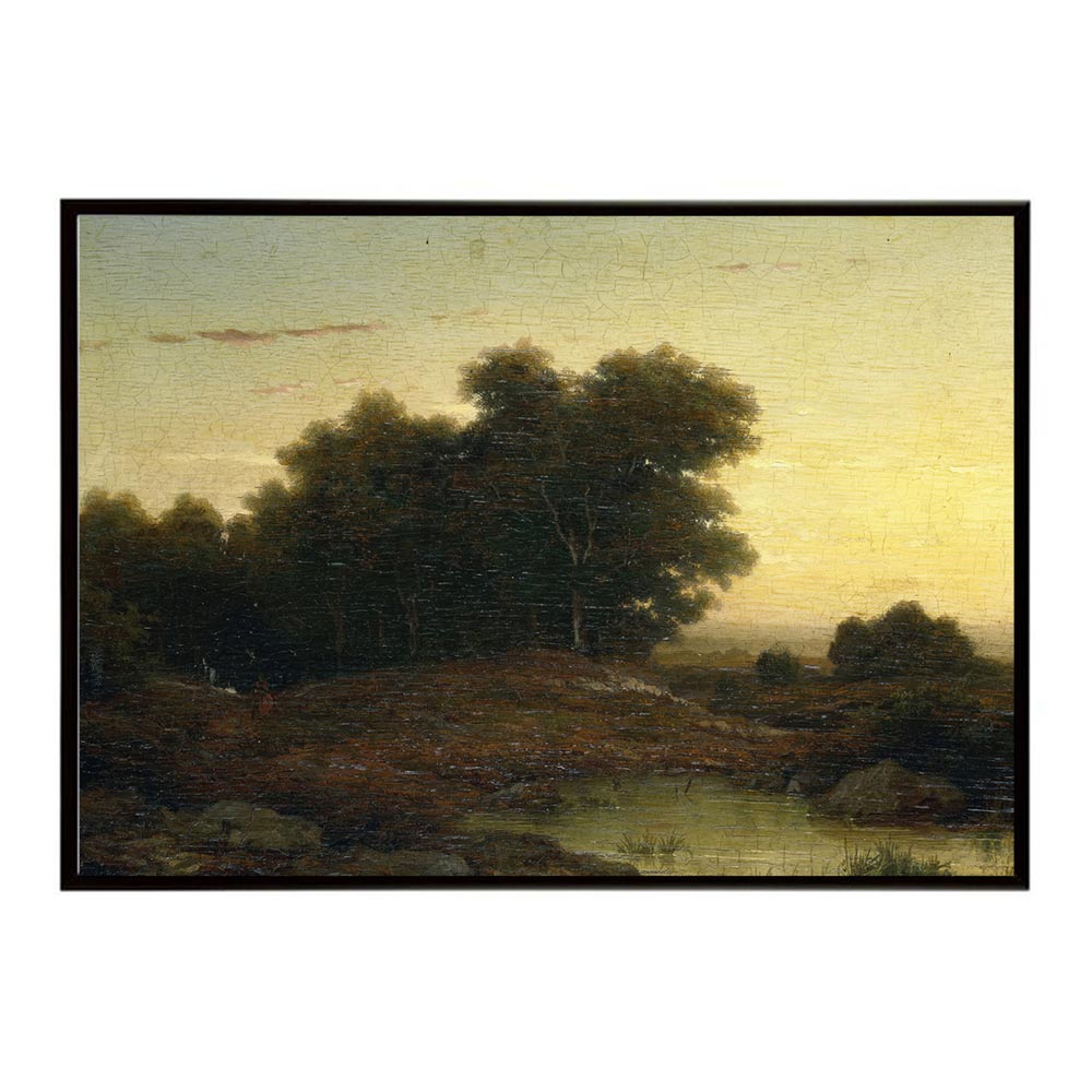 【作品名】View in the Woods at Sunset【このポスターについて】夕暮れの森の中の風景を描いたポスターです。木々の間から差し込む夕日の光が、美しい自然の一瞬を捉えています。自然の静けさと美しさを感じる作品です。【EFP...