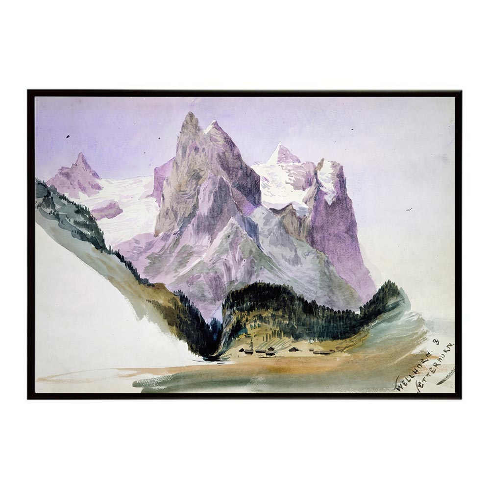 【作品名】Wellhorn and Wetterhorn from Brunig (overleaf)【このポスターについて】ブルーニッグから見たウェルホルンとウェッターホルンの風景を描いたポスターです。壮大な山々とその美しい姿が印象的な一...