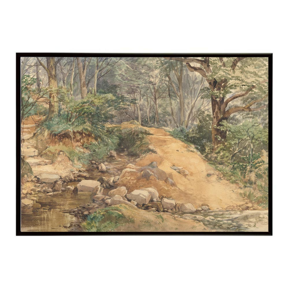 【作品名】Woodland Scene with a Path Across a Stream【このポスターについて】小川を横切る道のある森の風景を描いたポスターです。自然の中での散策を楽しむための美しい景色が広がります。【EFPIのポスタ...