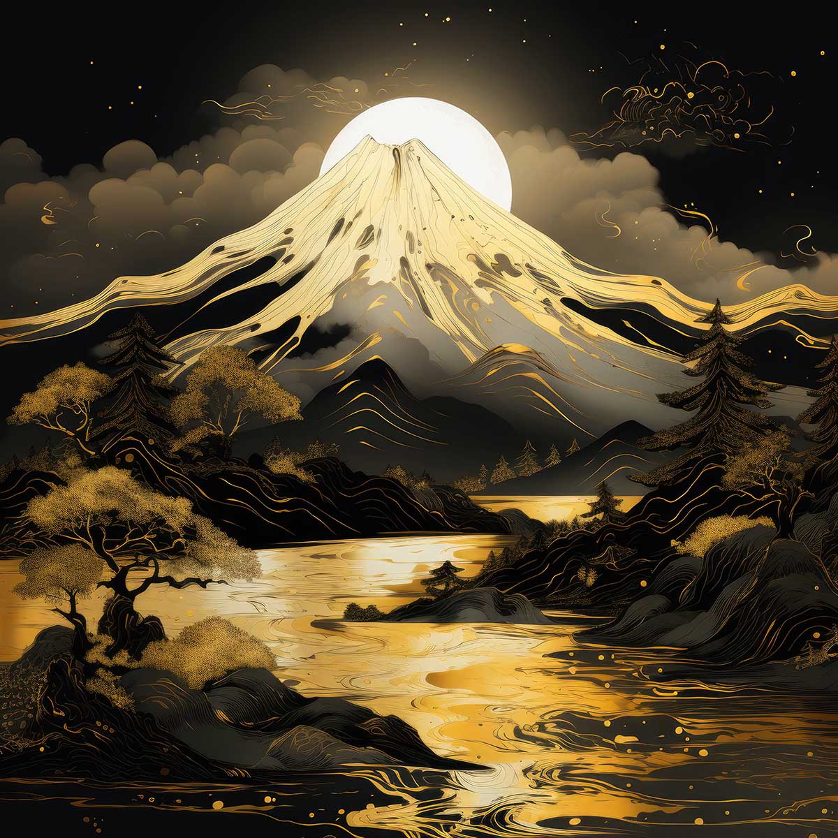 【このポスターについて】 このアートワークは、富嶽、あるいはふじの山とも称される、日本最高峰の山々を金色で描き出し、空間に豊かさと調和をもたらすデザインが特徴です。その温かな輝きは、現代の居住空間を彩るだけでなく、金運上昇の象徴としても受け...