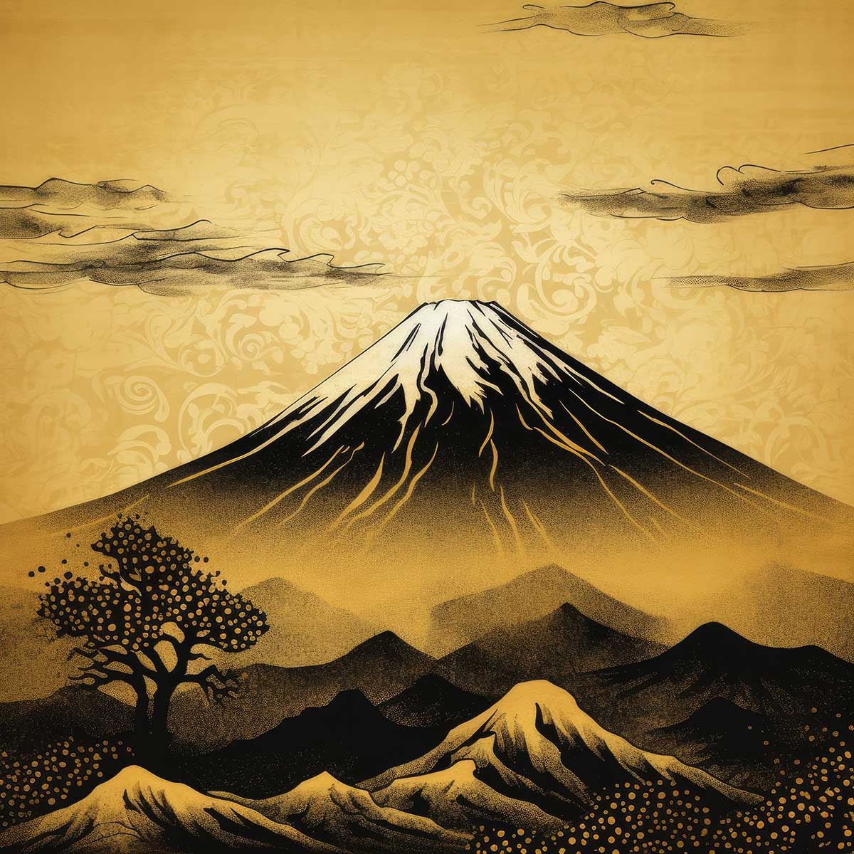 【このポスターについて】 このアートワークは、富嶽、あるいはふじの山とも称される、日本最高峰の山々を金色で描き出し、空間に豊かさと調和をもたらすデザインが特徴です。その温かな輝きは、現代の居住空間を彩るだけでなく、金運上昇の象徴としても受け...