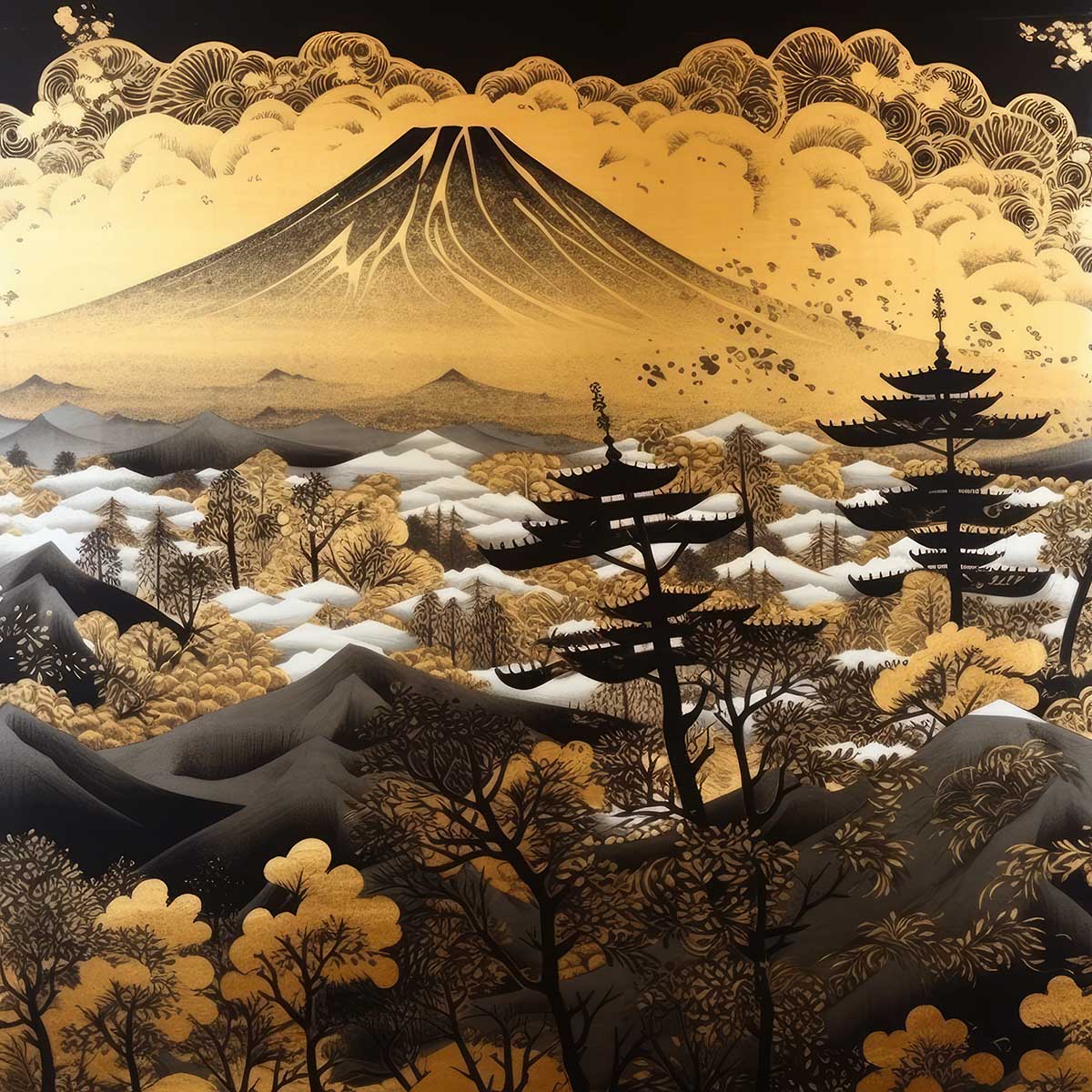 【このポスターについて】 このアートワークは、富嶽、あるいはふじの山とも称される、日本最高峰の山々を金色で描き出し、空間に豊かさと調和をもたらすデザインが特徴です。その温かな輝きは、現代の居住空間を彩るだけでなく、金運上昇の象徴としても受け...
