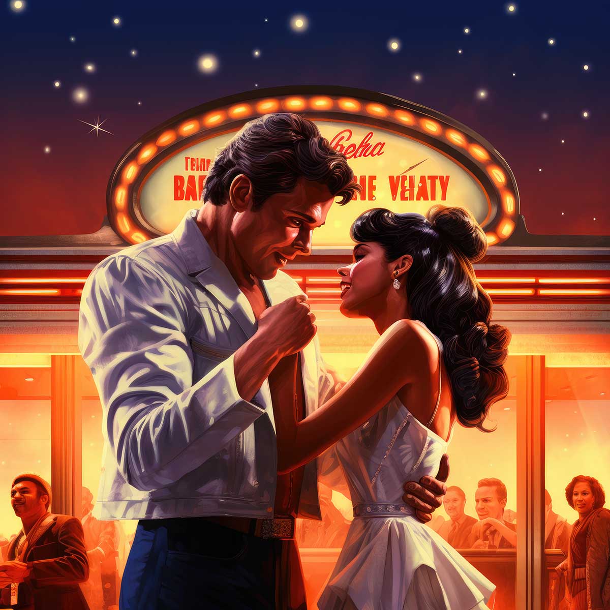 【このポスターについて】 このポスターは、70年代や80年代のアメリカのエッセンスを凝縮したデザインです。モチーフには、活気に満ちた人々の様子、光輝くマッスルカー、そしてレトロなダイナーが取り入れられており、その時代の自由な精神と楽観主義を...