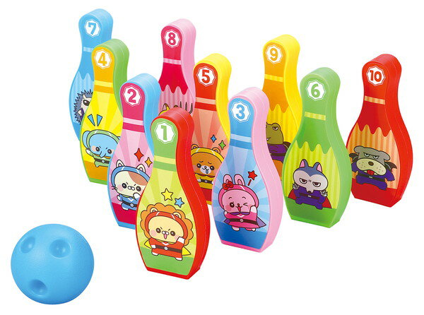 ピン10本入った本格的なボーリングセット！ ピン10本とボール1個のセット 商品サイズ（単位mm)：ピン:140×55×23mm、ボール:φ73mm セット内容：ボール、ピン×10 重量（g）：195 材質：PE 包装形態：袋入り 包装サイ...