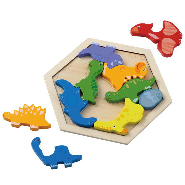 大きなピースのかんたん木製パズル！ 10種類の恐竜をモチーフにした、あたたかみのあるカラフルな木製パズルです。 お子さまが安心して遊べるように、ピースの角を丸く仕上げています。 自然素材の優しい質感と安全設計で、親子で一緒に楽しく遊べる知育...