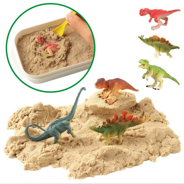 掘って、作って、蘇れ！大人気の恐竜発掘セット！ 砂の中に隠れた恐竜フィギュアを発掘して楽しむ、ワクワク体験型の恐竜発掘キットです。 発掘後は不思議な砂でジオラマづくりもでき、2度楽しめる仕様。 砂は固まりやすく崩れにくい特殊素材で、発掘後も...