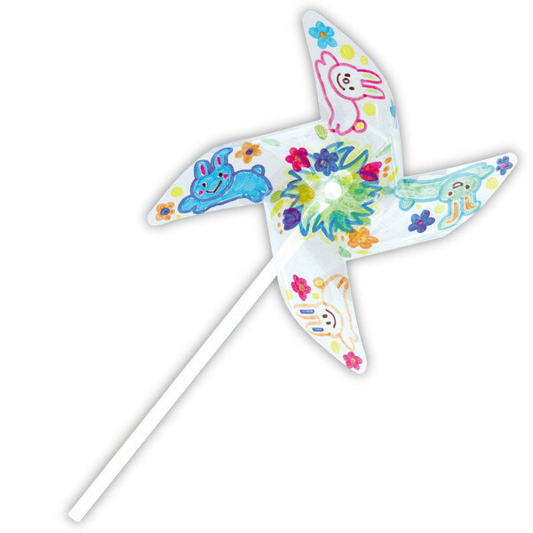 商品説明：おえかきクリアかざぐるまのミニタイプ！組み立て簡単！！とてもよくまわる！！使用できる主な画材：油性マーカー 商品サイズ：完成サイズ：約φ200mm セット内容：透明板（切り取り加工済）×1、ふた×1、キャップ×1、ポール(φ7×2...