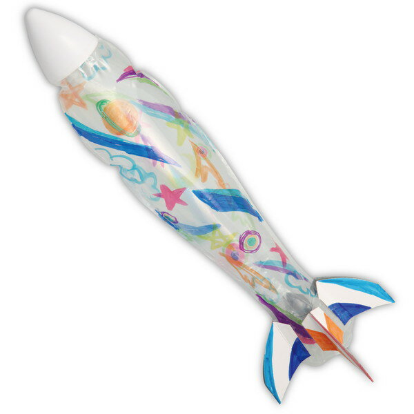 商品説明：どこまで飛べるかチャレンジしよう！油性ペンでおえかきしよう！※油性ペンは付属しません。使用できる主な画材：油性マーカー 商品サイズ：完成サイズ：φ140×450mm セット内容：ロケット×1、羽×4、テープ×1、キャップ×1、スト...