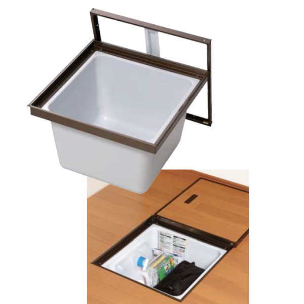 外形寸法：460×460×高さ298.5mm 開口寸法：450×450mm 容量：約33リットル（約33kg） 材質： 　枠：アルミ＋樹脂コーナーパーツ（ナイロン） 　本体：ABS 対応板厚：15mm 付属品： 　回転取手1コ・補強桟1本●...