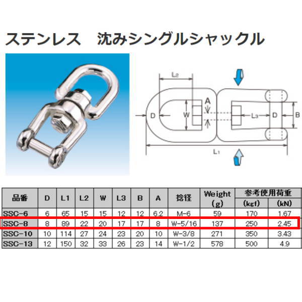 材質 ステンレスSUS304関連商品 ●水本機械 沈みダブルシャックル ステンレス SUS304 SSC-6 NO.1113 ●水本機械 沈みダブルシャックル ステンレス SUS304 SSC-8 NO.1114 ●水本機械 沈みダブルシャ...