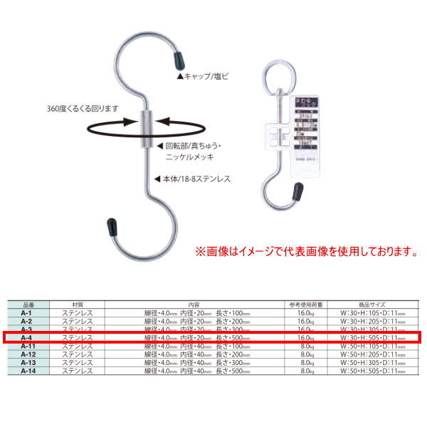 フックが回る モノを掛けたり、吊るしたり、フックは応用範囲の広いパーツです。 このフックをもっと便利にするため、フックを自由に回せるようにしました。 回る機能で陳列商品の裏表を見せることができます。 材質も水に強く美しい18-8ステンレス。...