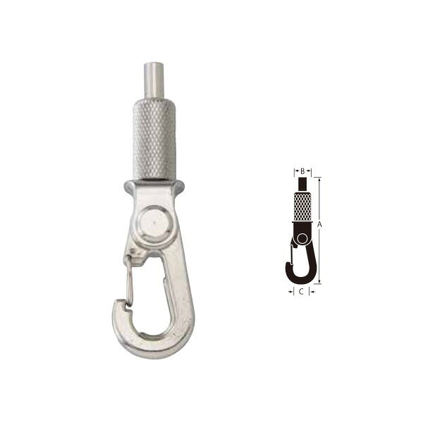 標準寸法：A72.0×B10.5×C8.0mm 1,000個の重量：35.000kg 適合ワイヤーロープ径／参考使用荷重 ・1.2mm／10.0kg ・1.5mm／15.0kg ・2.0mm／20.0kg 材質：金具／C3602　フック／Z...