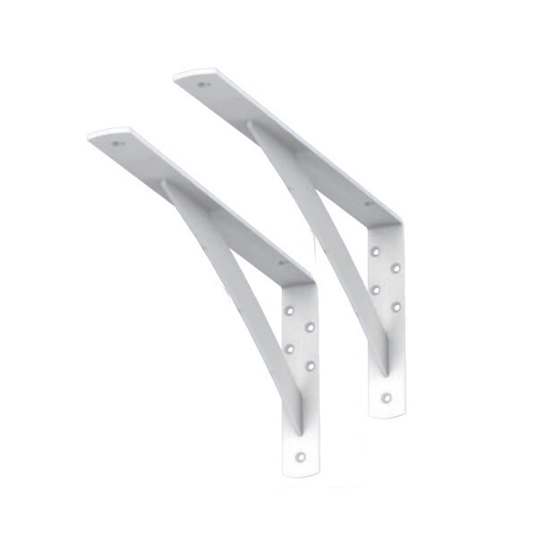 用途 　キッチンカウンター、洗面カウンター、棚受、陳列棚など 特長 　ワイド38巾と50巾の大きいサイズを揃えました。 　全種類補強付で強度がUP。 　丸みをつけ、デザイン性もUP。 材料：鉄　ホワイト粉体塗装仕上げ 壁側：鉄皿タッピン5×...