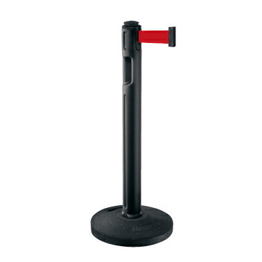 品名:屋外型ベルトリール 施工タイプ:移動式 リサイクルゴムベース,屋外用 材質:ポール:高密度ポリエチレン　ベース:リサイクルゴム 仕様:ベルト内蔵(3.6m) サイズ:φ89 H993 重量:約7.8kg 仕上げ/カラー:ポール:ブラッ...