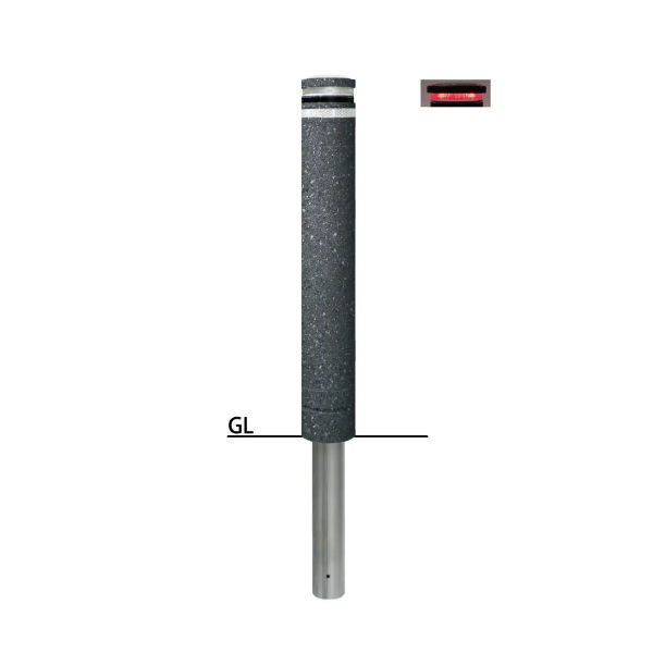 施工タイプ：固定式 材質：リサイクルゴム(芯材:鋼管＋コイルバネ) 仕様：点滅式(レッド)、反射テープ付 サイズ：φ130 H808 重量：約15.0kg 仕上げ、カラー：アクリル塗装、(ST2R):黒御影調 発光色レッド●お支払い方法で代...