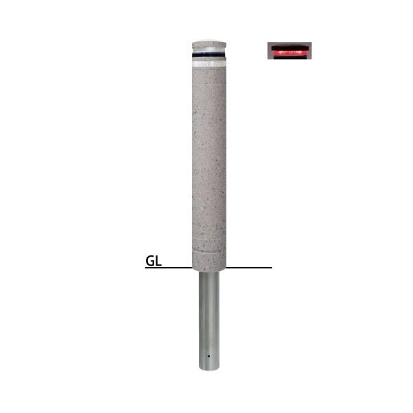 施工タイプ：固定式 材質：リサイクルゴム(芯材:鋼管＋コイルバネ) 仕様：点滅式(レッド)、反射テープ付 サイズ：φ130 H808 重量：約15.0kg 仕上げ、カラー：アクリル塗装、(ST3R):桜御影調 発光色レッド●お支払い方法で代...