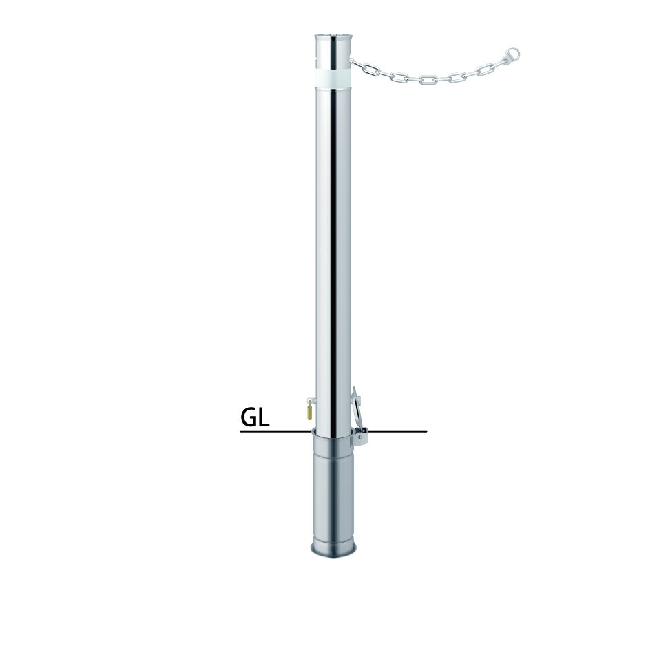 品名:ロングリフター差込式カギ付 施工タイプ:差込式カギ付 材質:ステンレス 仕様:クサリ内蔵(2m),南京錠25mm付　反射テープ付 サイズ:φ76.3(t2.0) H850 重量:約6.2kg 仕上げ/カラー:#400 備考:●こちらの...