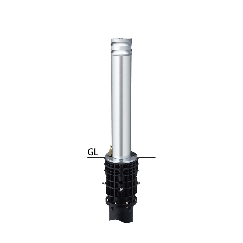 品名:アルミヘッドリフター上下式 施工タイプ:上下式 材質:ステンレス＋アルミ鋳物 仕様:エンド用(最終端部),南京錠40mm付　反射テープ付 サイズ:φ114.3(t2.5) H700 重量:約12.4kg 仕上げ/カラー:H.L.#24...