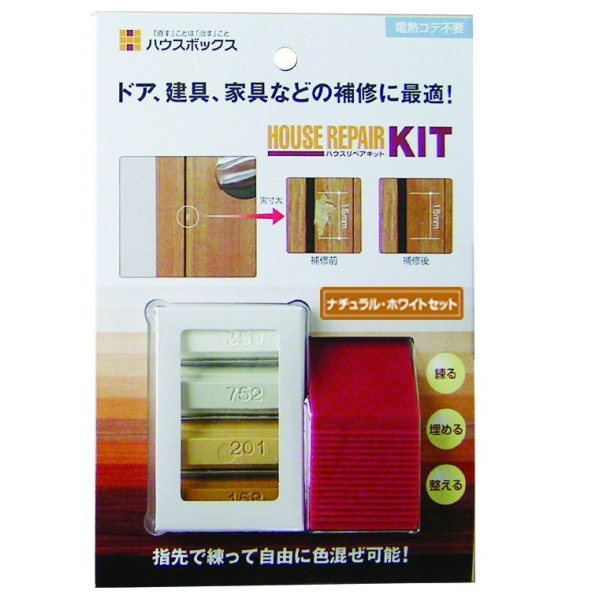 木部の床・家具のキズ隠し・補修にお得なベストセラーセット おうちのドアや建具などのへこみキズなどに 必要な量をカットし、色を混ぜて練って作り、補修したい箇所に埋め込んで 不要な分をヘラ（スクレーパー）で削って成形！ 初心者の方でも気軽に、時...