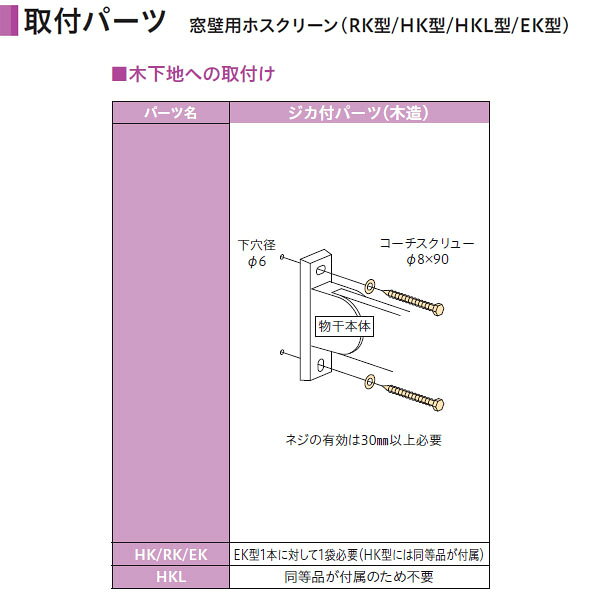 特長 　ジカ付けパーツ　木造 対応品番　EK型1本に対して1袋必要（HK型には同等品が付属） 　EK
