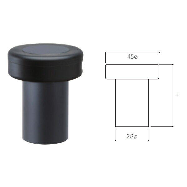 材質：真鍮＋樹脂 仕上：マットブラック（黒ゴム） 木質／コンクリート兼用 付属ネジ： 　六角アプセットタッピンネジ8×30（木質用） 　オールアンカー　C10-60（コンクリート用）関連商品 ●丸喜金属 ハイト戸当 マットブラック B-11...