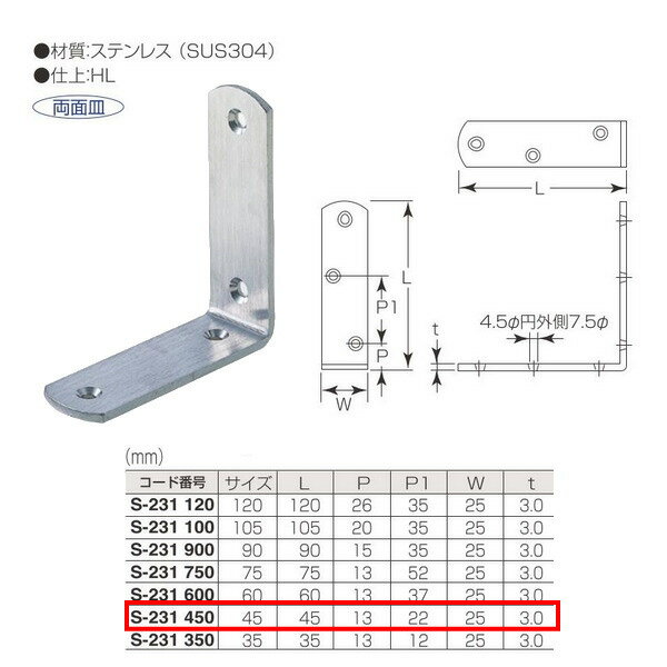 材質：ステンレス（SUS304） 両面皿 （注）3.5mmのビスをご使用下さい。