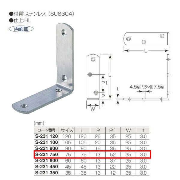 材質：ステンレス（SUS304） 両面皿 （注）3.5mmのビスをご使用下さい。