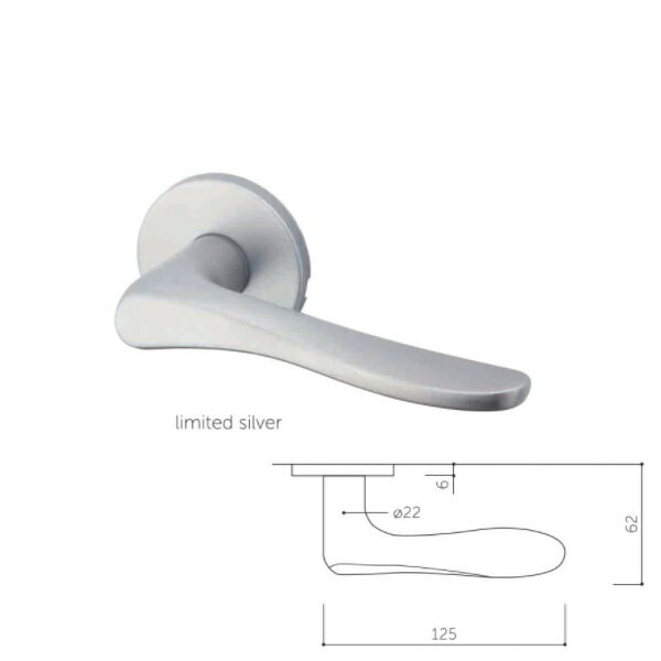 材質　レバーハンドル：亜鉛合金 仕上げ：リミテッドシルバー 標準扉厚：30〜36mm バックセット：51mm 長沢製作所のGMレバー特別色です。