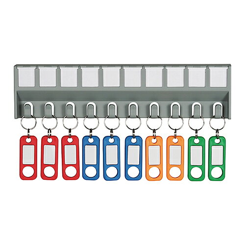 キーホルダー設置時外寸：幅247×奥23×高130mm 材質：ABS キーホルダー10個（赤，青，橙，緑）付