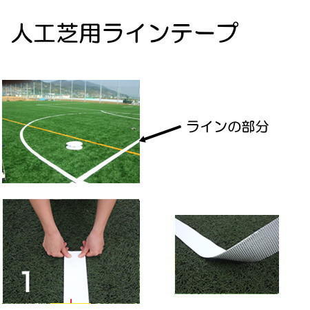 特長 　人工芝グランドにテープを貼り付け、不必要な時には、そのテープを剥がす。 こうすることで、使いたい目的に合わせて人工芝グランドを利用することが可能になりました。ペンキではできない、フットサル場からテニスコートにといったこともできます。...