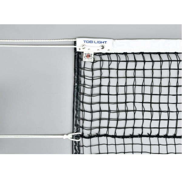 上部ダブルネット（サイドポール無し） 日本テニス協会推薦品（幅107cm×長さ12.7m、網目3.5cm） ポリエチレン無結節、白帯:ポリエステル 440T/60本 黒 テクノーラコード6mm×15m バックル式センターベルト付 テニスネッ...