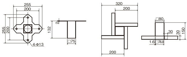 野球ベース用品 素材：主材スチールメッキ仕上 3個1組 重さ：1.4kg/個 下金具 ※ベース用金具の詳細寸法は当社ホームページよりダウンロード頂けます