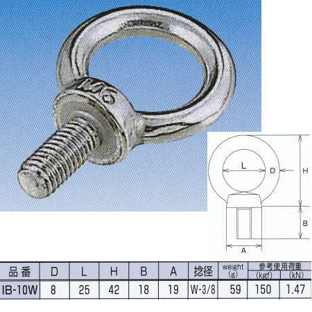 材質 ステンレスSUS304関連商品 ●水本機械 アイボルト ステンレス SUS304 IB-2M ミリネジ NO.896 ●水本機械 アイボルト ステンレス SUS304 IB-3M ミリネジ NO.897 ●水本機械 アイボルト ステン...
